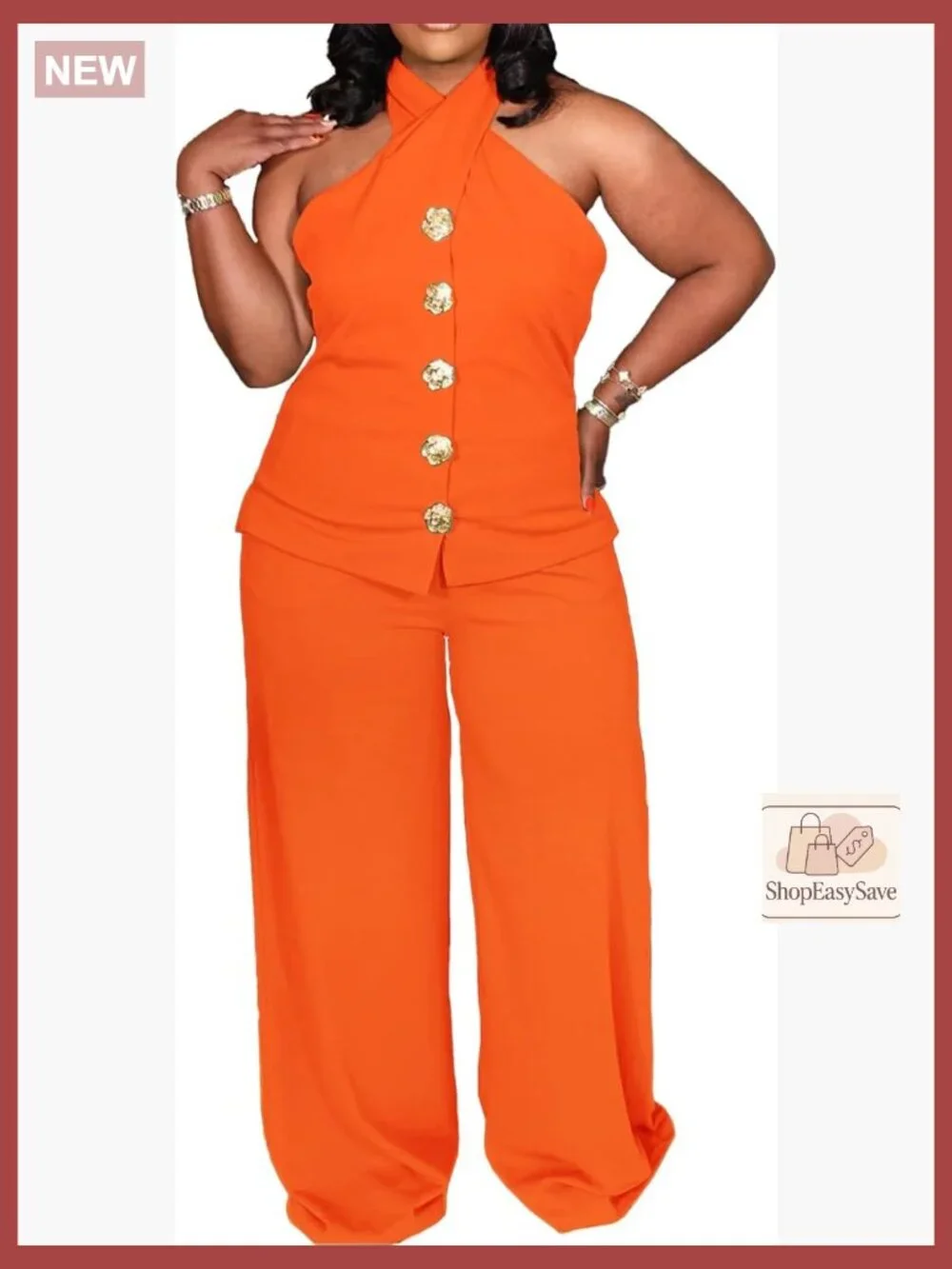 Pants & Jumpsuits | Plus Size Two Piece Outfits Halter Neck Tank Wide ...
